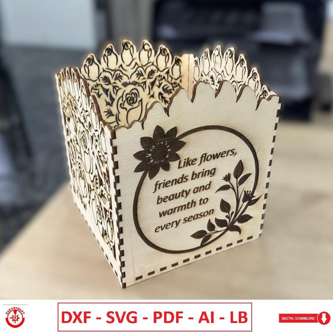 Digital File - Flower Pot Holder- Laser Cut, Pot Box, Wooden Plant ...