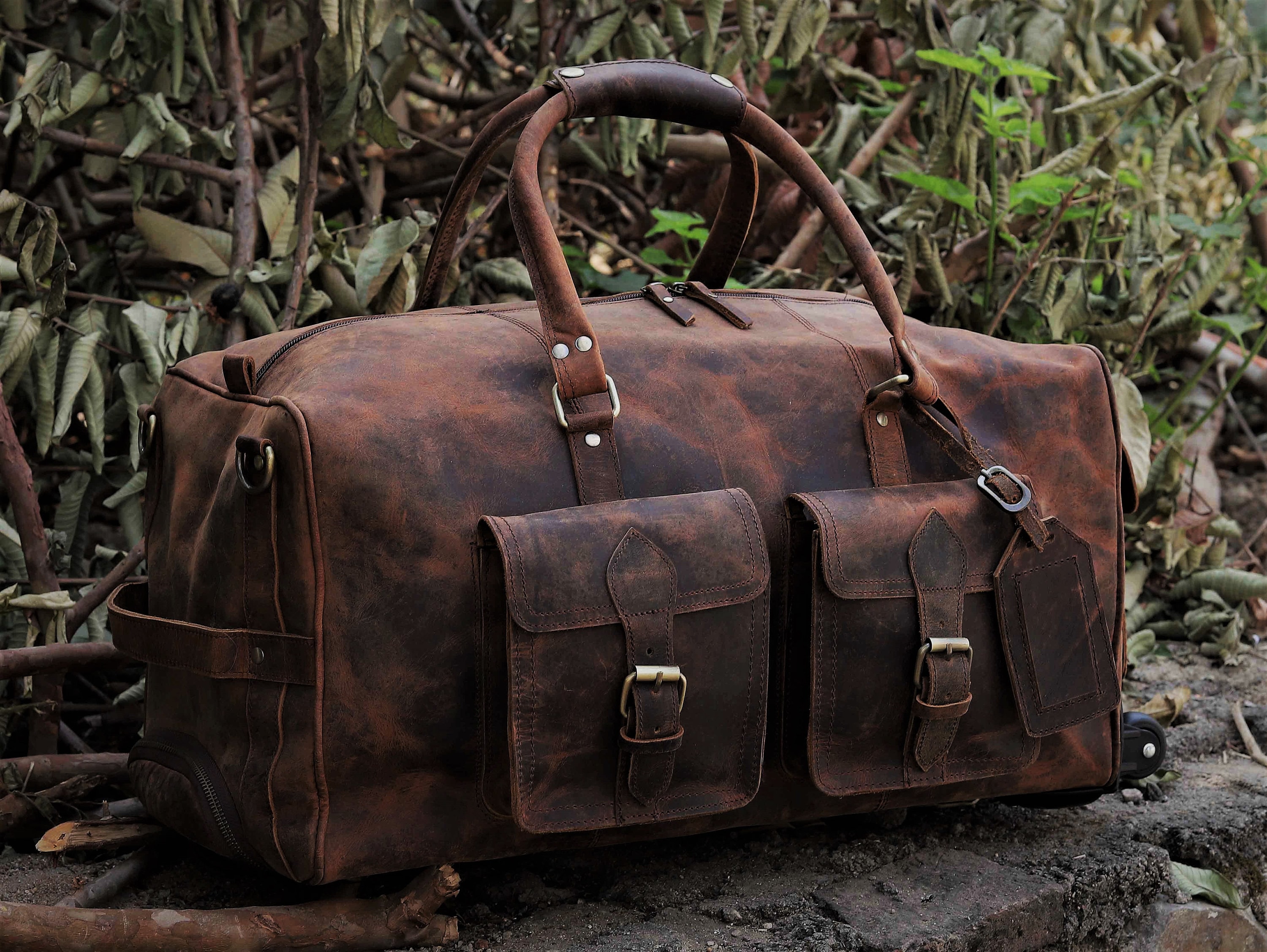 Leather Rolling Travel Duffel Bag 21 Wheeled Brown Duffel for Effortless Journeys, Leather ...