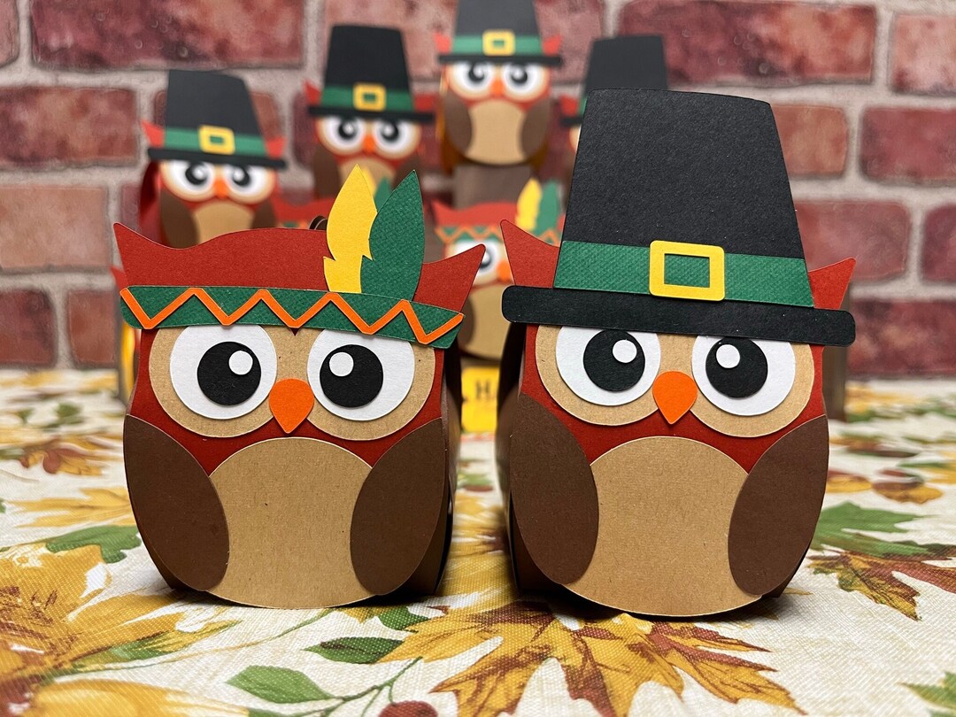 Thanksgiving Owl Treat Boxes: Pilgrim & Indian Party Favors (set of 10 ...