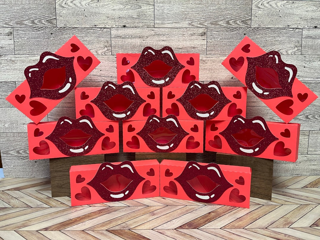 Valentine's KISS Box, Treat Box, Glitter Lips, Symbol of Love Box ...