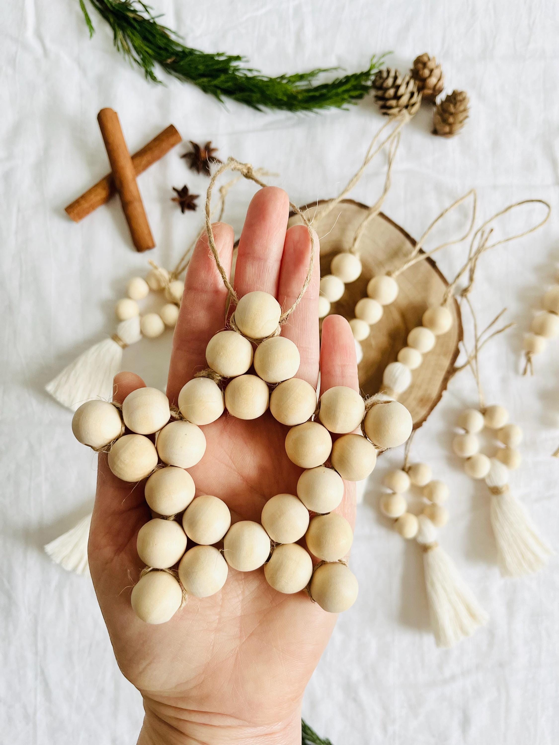 Rustic Gift Set of Wooden Christmas Macrame Ornaments | Bohemian ...