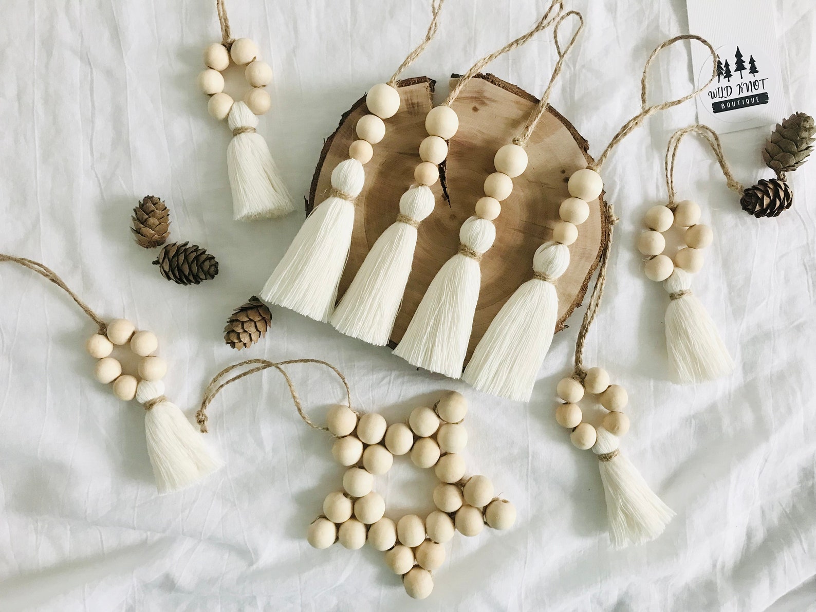 Rustic Gift Set of Wooden Christmas Macrame Ornaments Wooden - Etsy UK