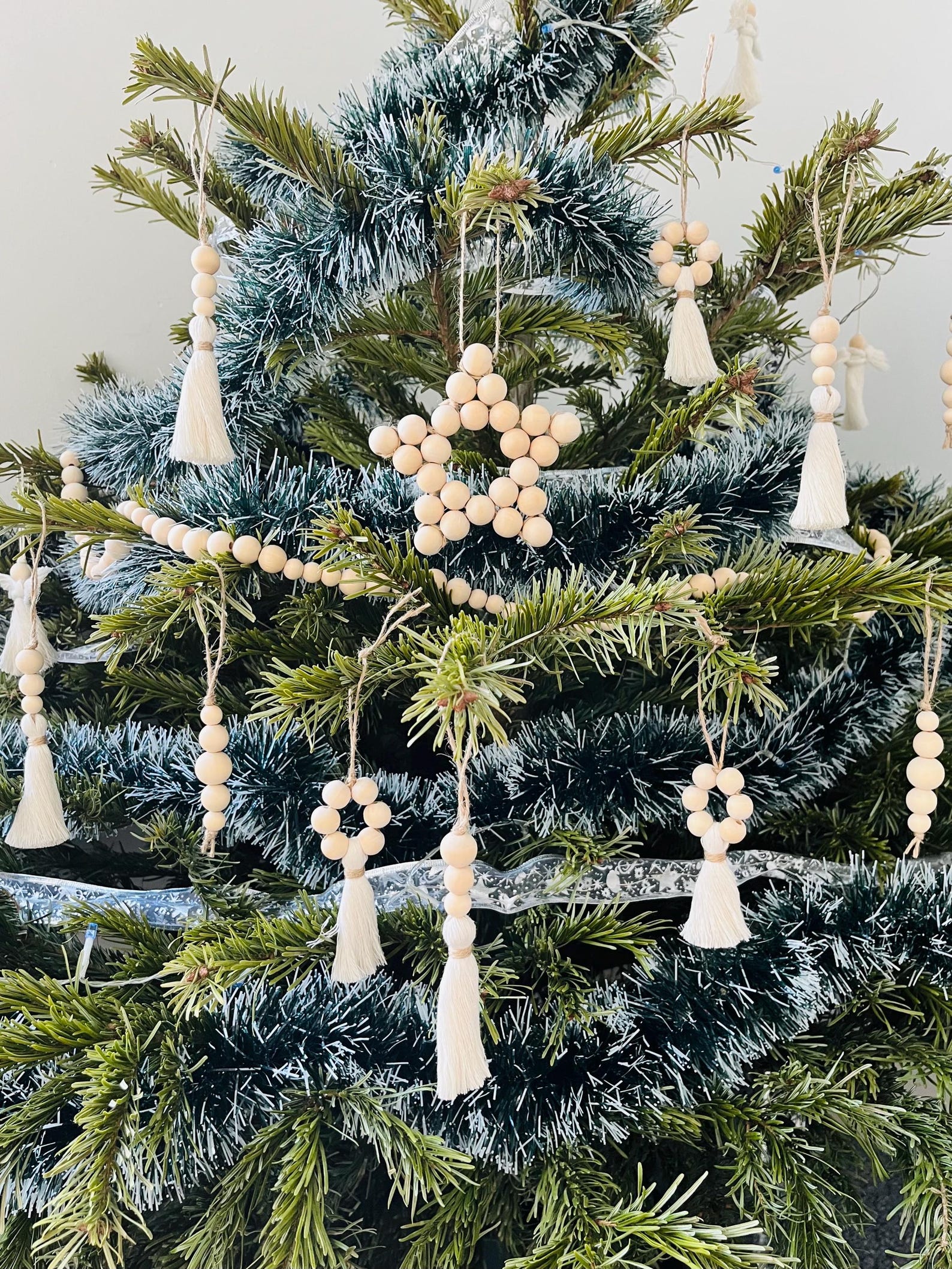 Rustic Gift Set of Wooden Christmas Macrame Ornaments | Bohemian ...
