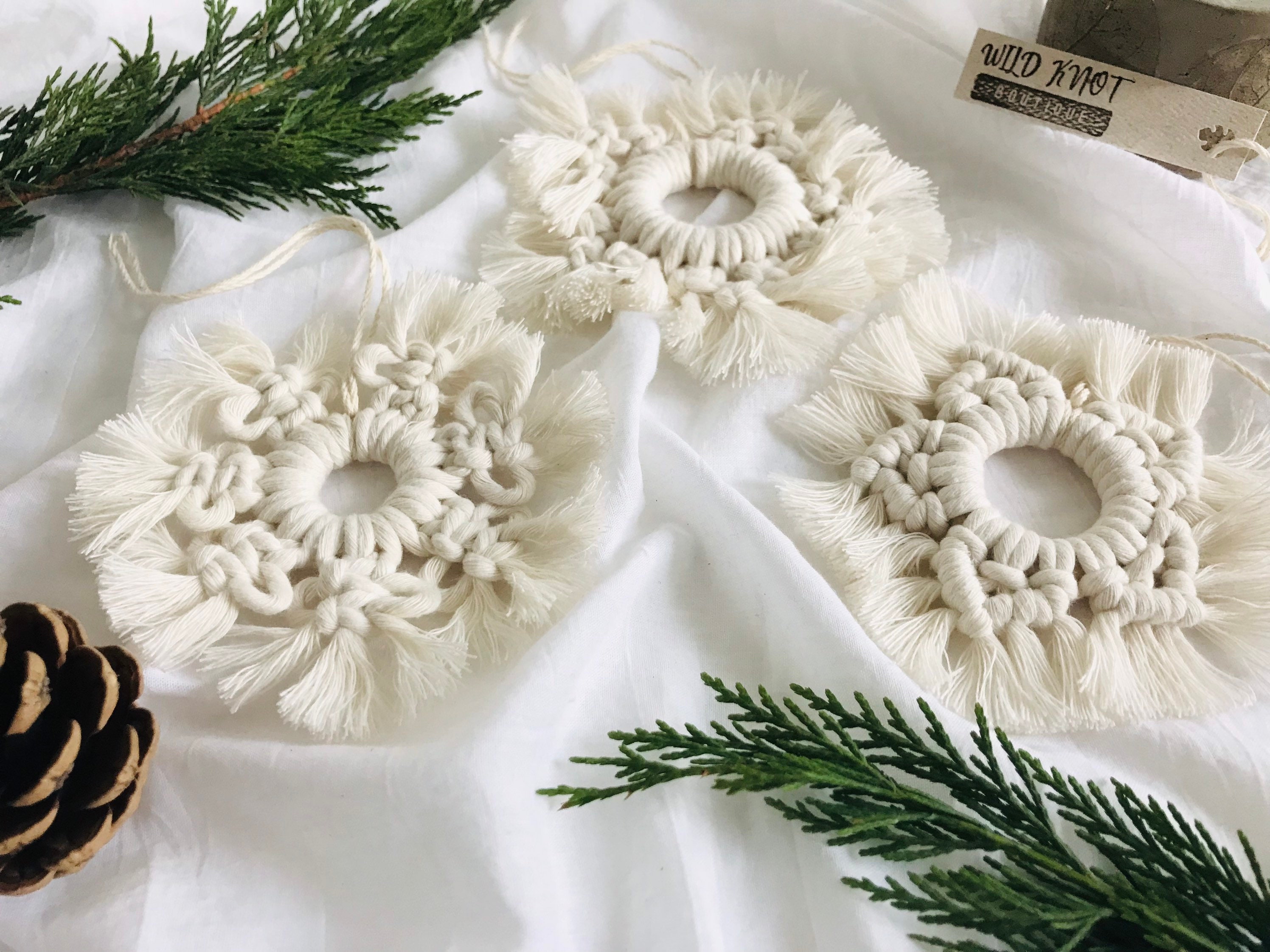 Set of 3 Macrame Snowflakes Natural Christmas Tree Decor - Etsy