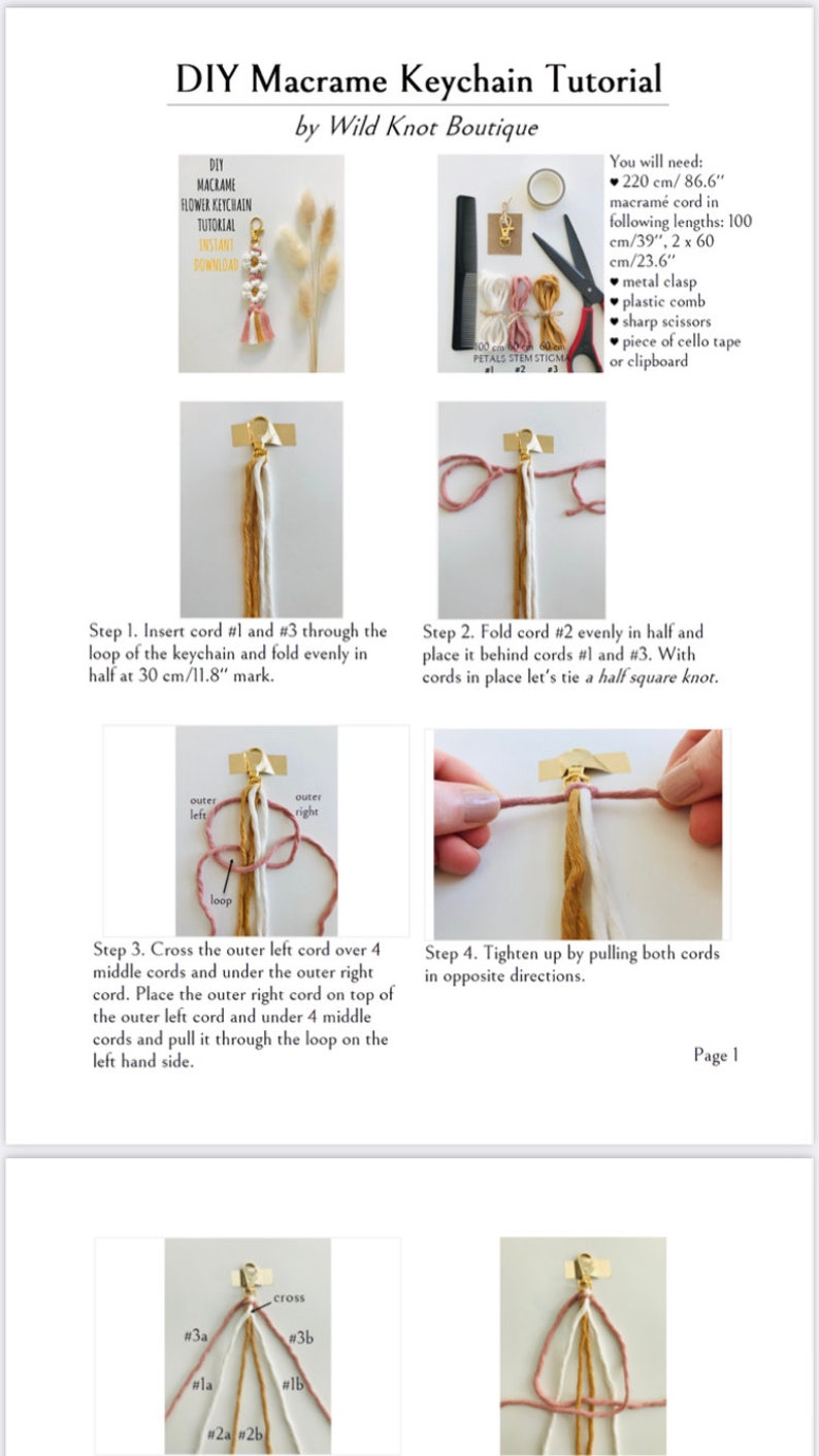 DIY Macrame Keychain PDF Pattern | Macrame Key Ring PDF Tutorial | Step ...