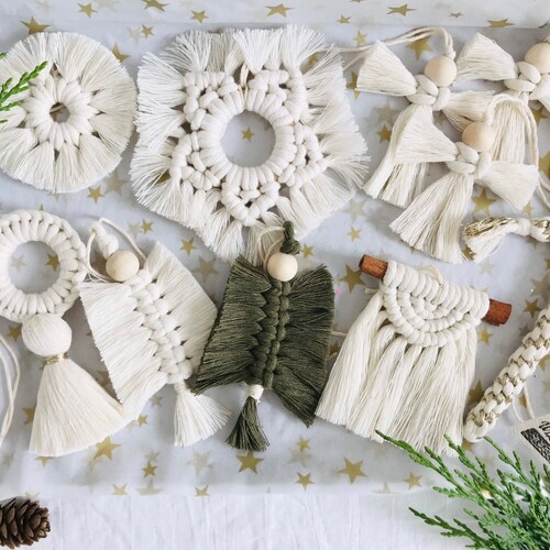 Rustic Gift Set of Wooden Christmas Macrame Ornaments Wooden - Etsy