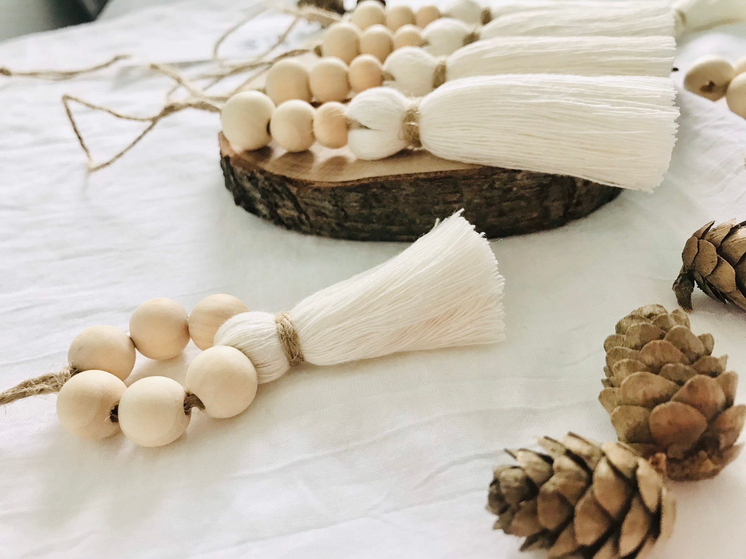 Rustic Gift Set of Wooden Christmas Macrame Ornaments | Wooden Beads ...