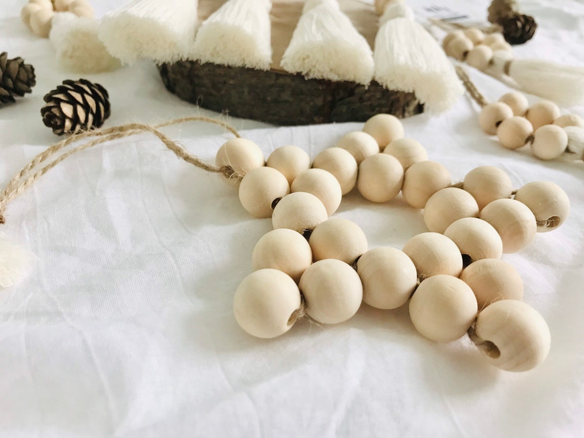 Rustic Gift Set of Wooden Christmas Macrame Ornaments | Bohemian ...