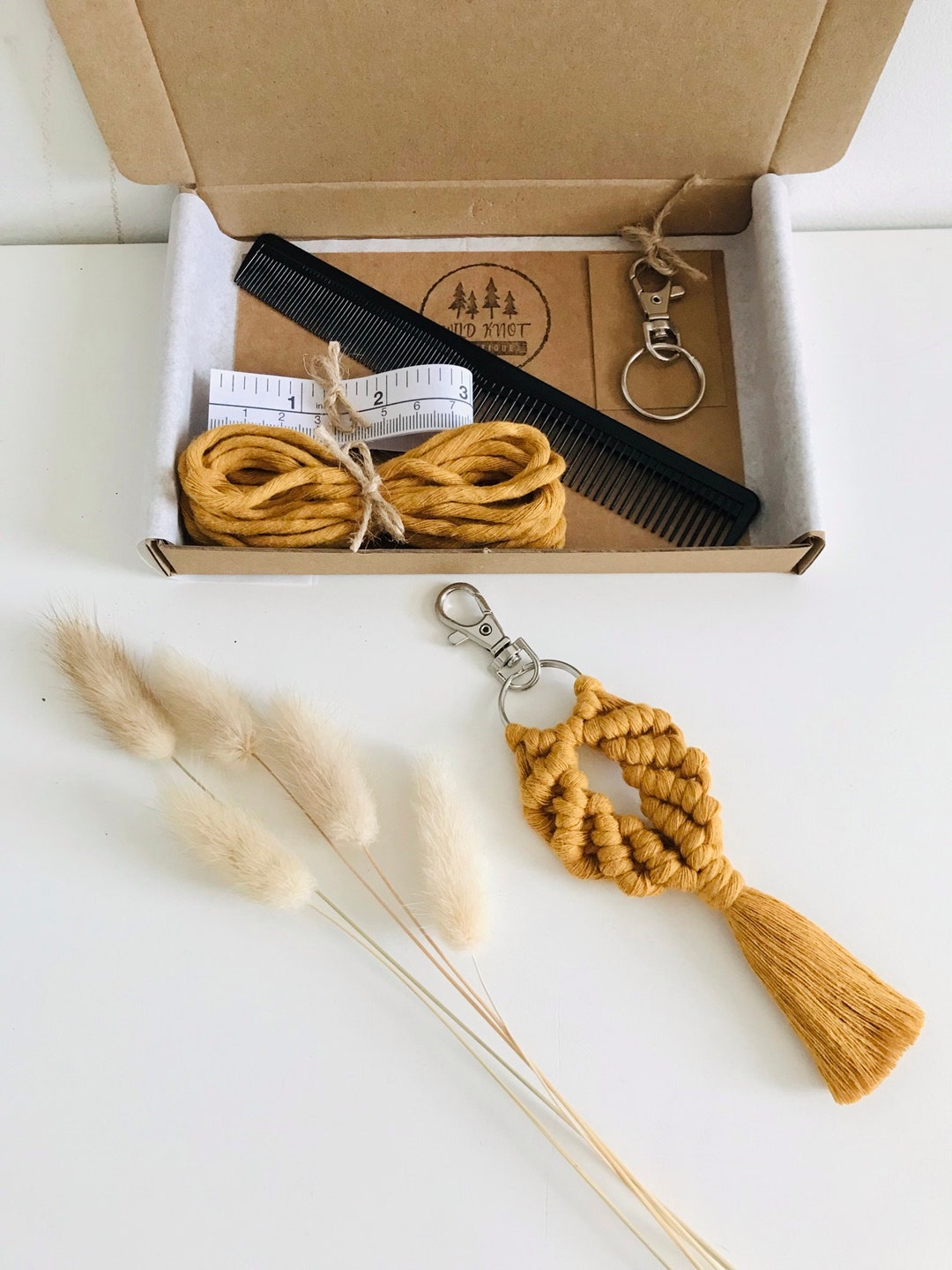 DIY Macrame Keychain Kit With PDF Tutorial | Key Ring Beginner Craft ...