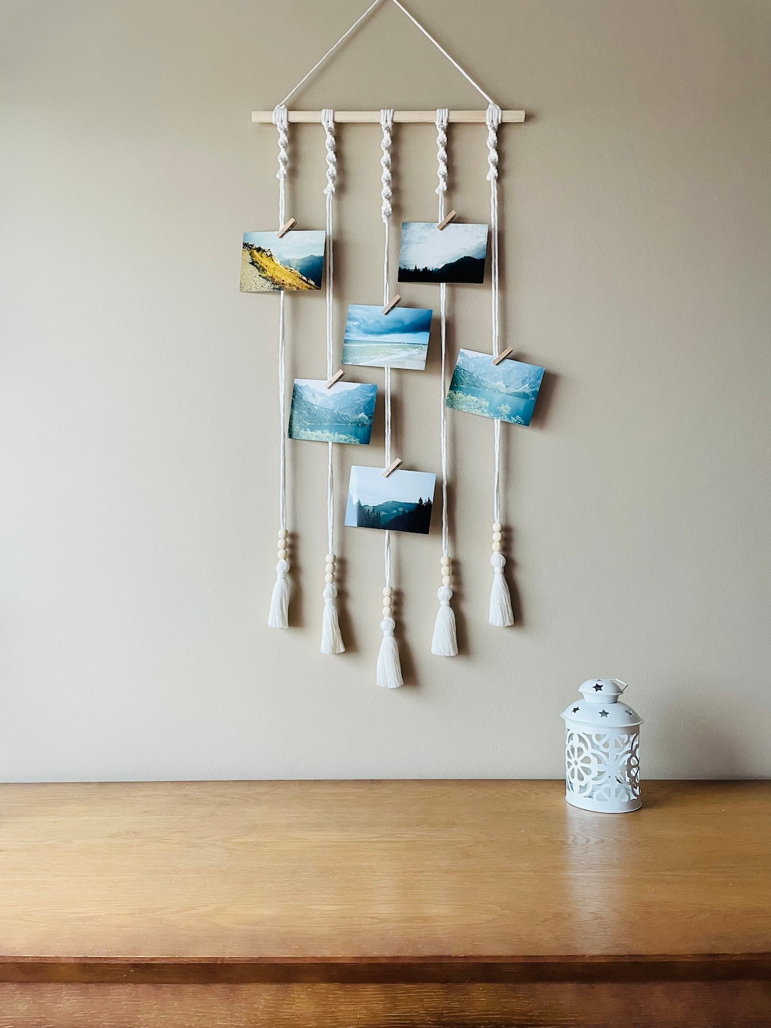Natural Macrame Photo Holder | Macrame Photo Display | Wall Hanging ...