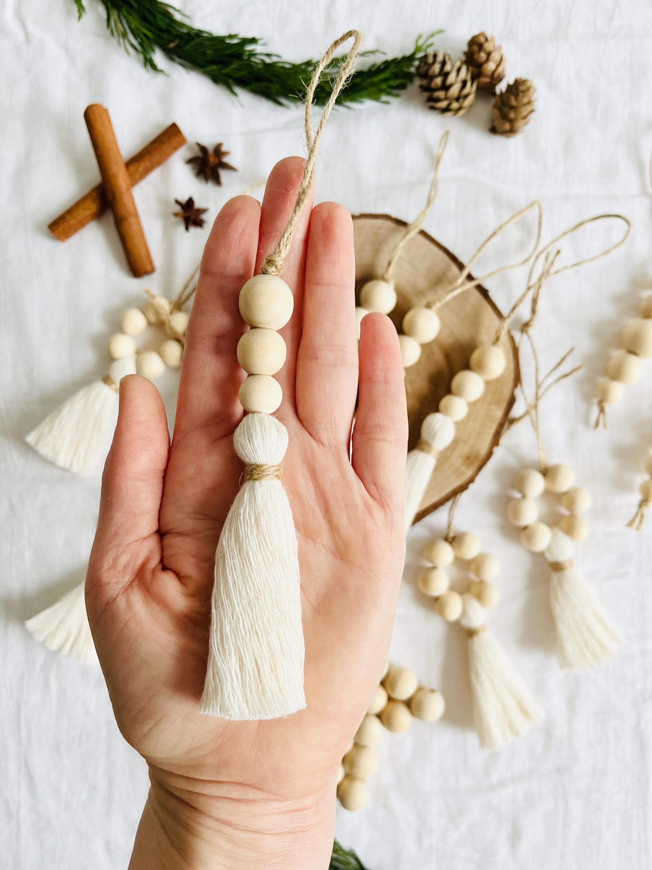 Rustic Gift Set of Wooden Christmas Macrame Ornaments | Bohemian ...
