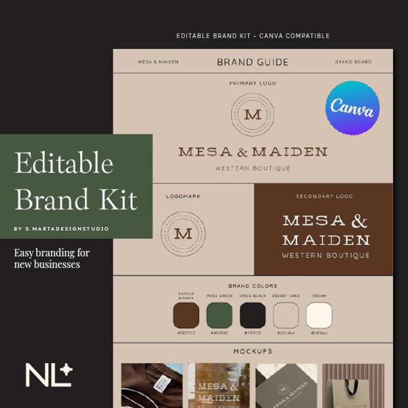Western Boutique Brand Kit Canva Template: Logos, Business Card ...