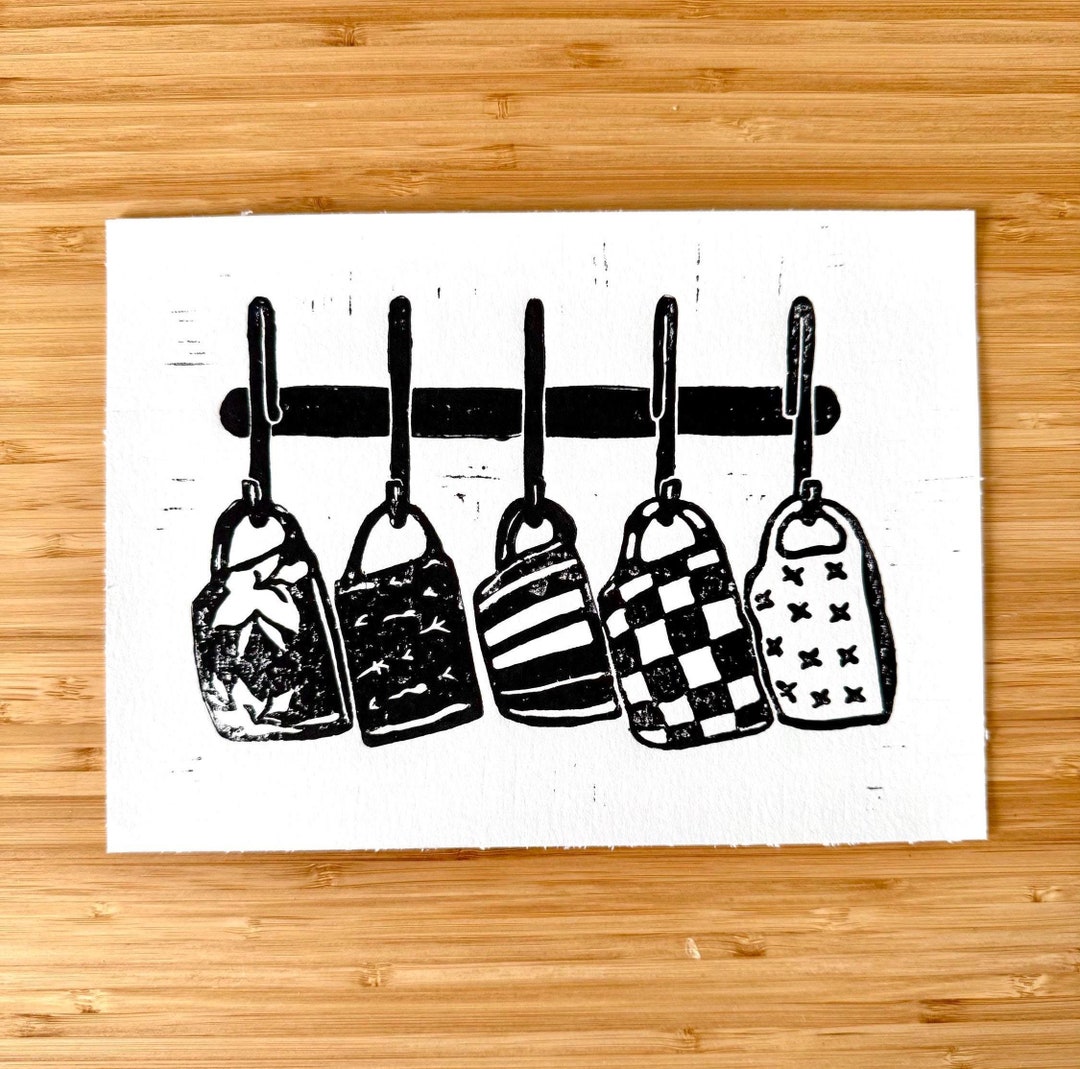 Original Linocut Print "i Made Tea, Which Cup Would You Like?"/ Linocut ...