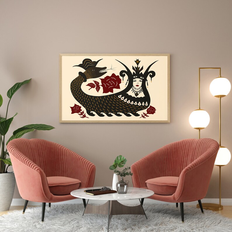 Colourful the Myth of Snakes Shahmaran Snake Goddess Wall Art Sahmeran ...