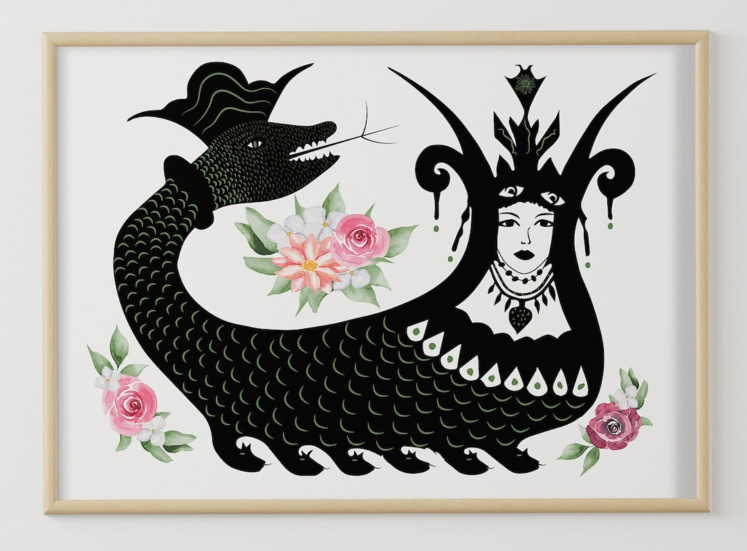 Shahmaran Snake Goddess Watercolor Art Print: Anatolian Myth - Etsy