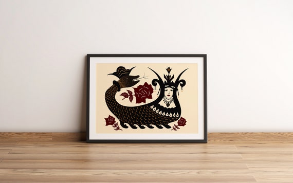 Colourful the Myth of Snakes Shahmaran Snake Goddess Wall Art | Etsy