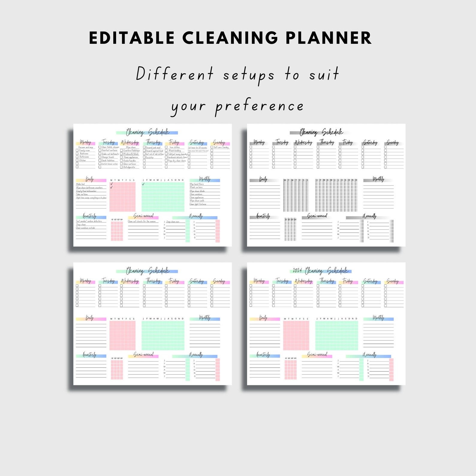 Editable Cleaning Planner for 2024 adhd-friendly Daily, Weekly, Monthly ...