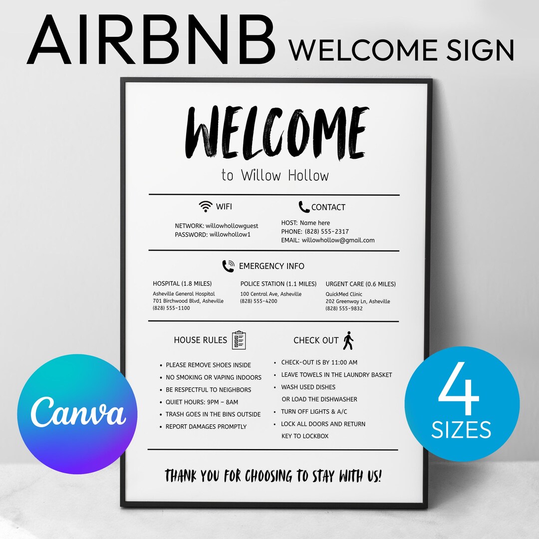 Airbnb Welcome Sign Template: Vacation Rental House Rules, Wifi (canva ...