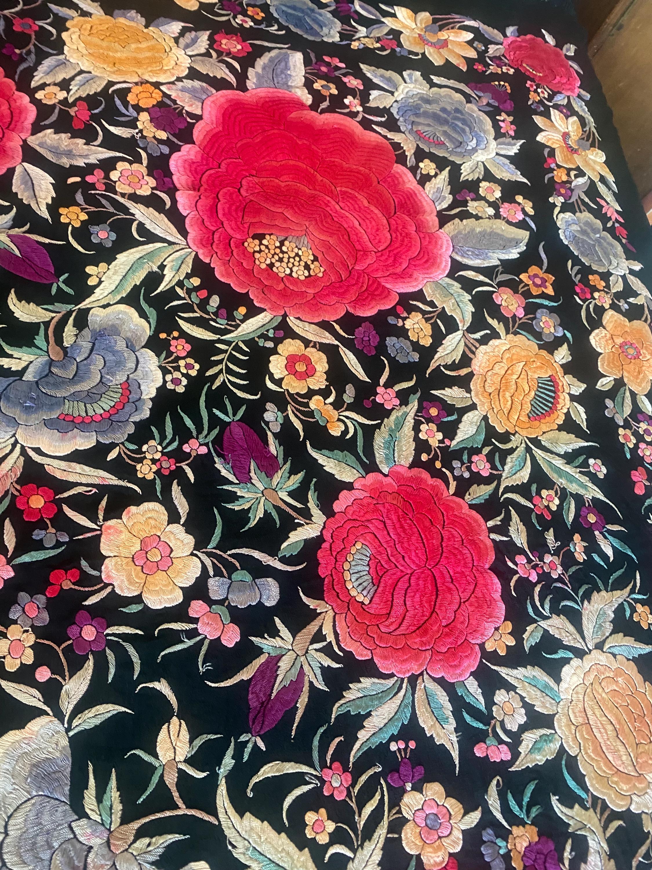 Antique Silk Embroidered Piano Shawl Manton De Manila - Etsy