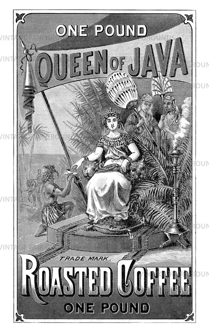 Vintage Coffee Art - Queen of Java Coffee (high Resolution Downloadable Image | Large Poster ...