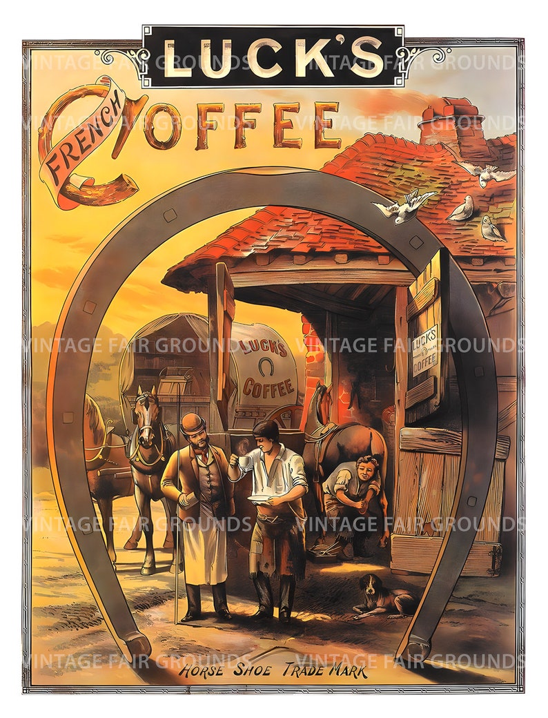 Vintage Coffee Art - Lucks Western Themed Coffee (high Resolution ...