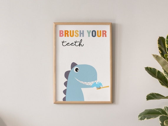 Dinosaur Brushing Teethbathroom Prints for Kidskids Bathroom - Etsy