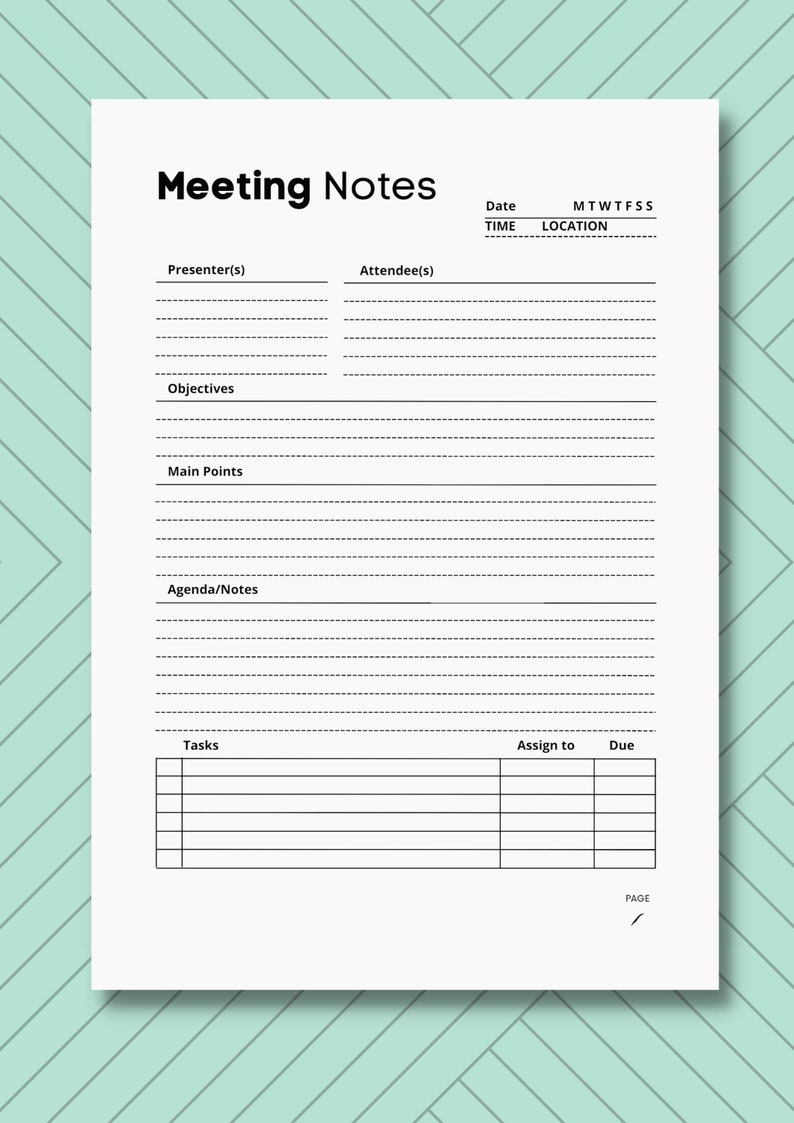 Meeting Notes Printable, Work Organizer, Meeting Agenda Template ...