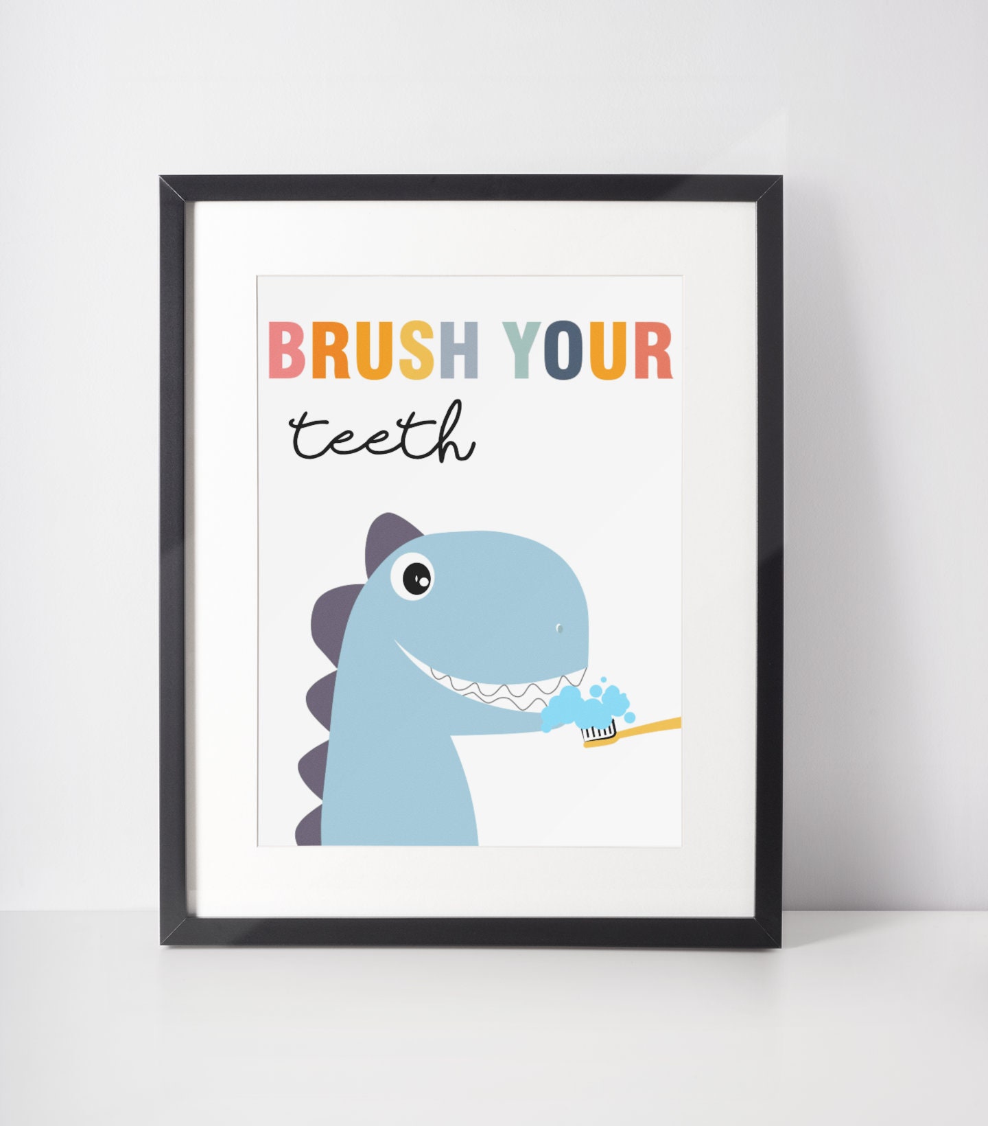 Dinosaur Brushing Teeth,bathroom Prints for Kids,kids Bathroom Wall ...