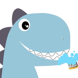 Dinosaur Brushing Teeth,bathroom Prints for Kids,kids Bathroom Wall ...