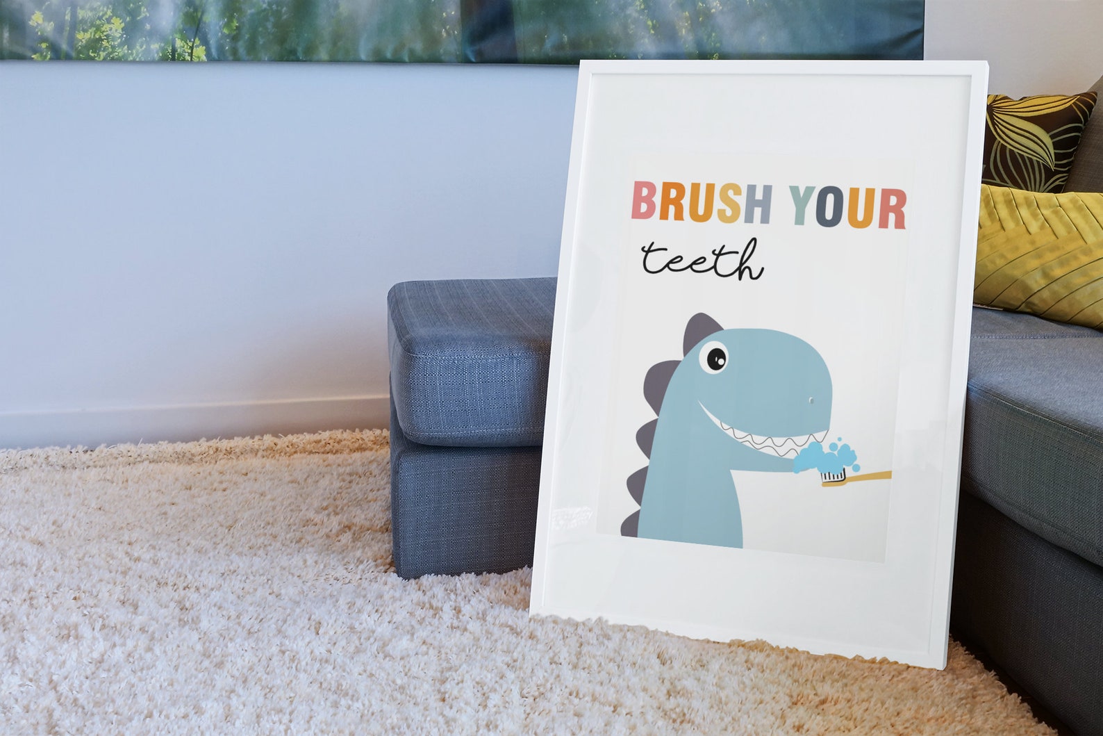 Dinosaur Brushing Teeth,bathroom Prints for Kids,kids Bathroom Wall ...