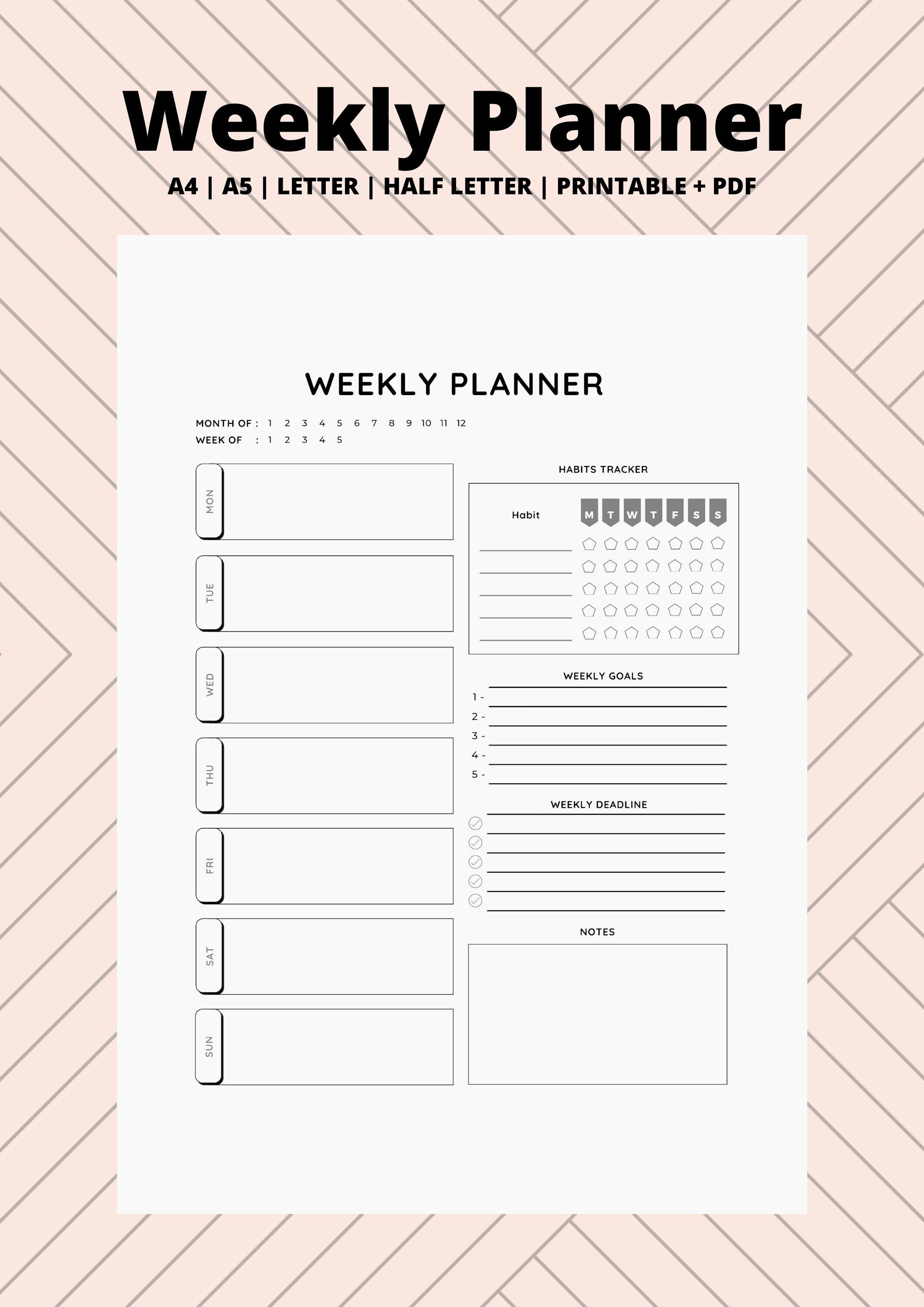 Weekly Planner Printable Work Self Organizer Weekly - Etsy