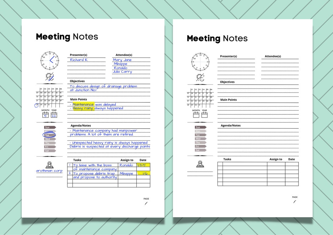 Meeting Notes Printable, Work Organizer, Meeting Agenda Template ...