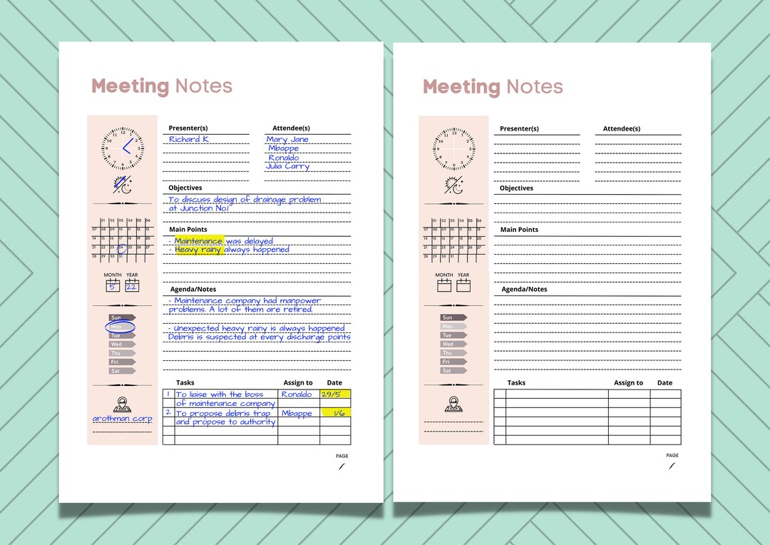 Meeting Notes Printable, Work Organizer, Meeting Agenda Template ...