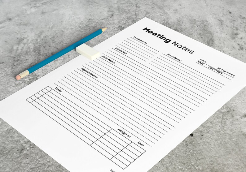 Meeting Notes Printable, Work Organizer, Meeting Agenda Template ...