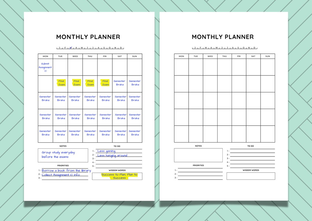 Monthly Planner Printable, Work Self Organizer, Monthly Template ...