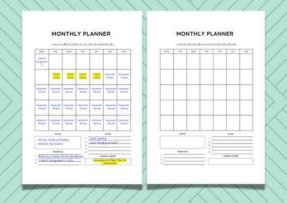 Monthly Planner Printable Work Self Organizer Monthly | Etsy