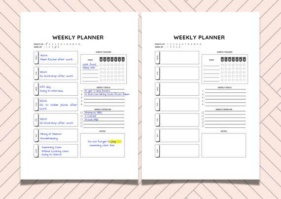 Weekly Planner Printable Work Self Organizer Weekly | Etsy