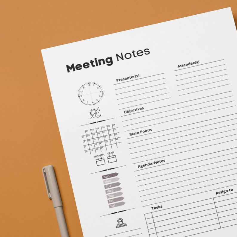 Meeting Notes Printable, Work Organizer, Meeting Agenda Template ...