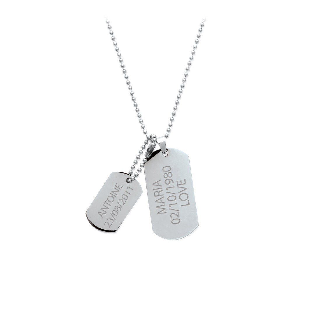 Collier Homme en Acier Dog Tag Plaques Militaires - GRAVURE ...