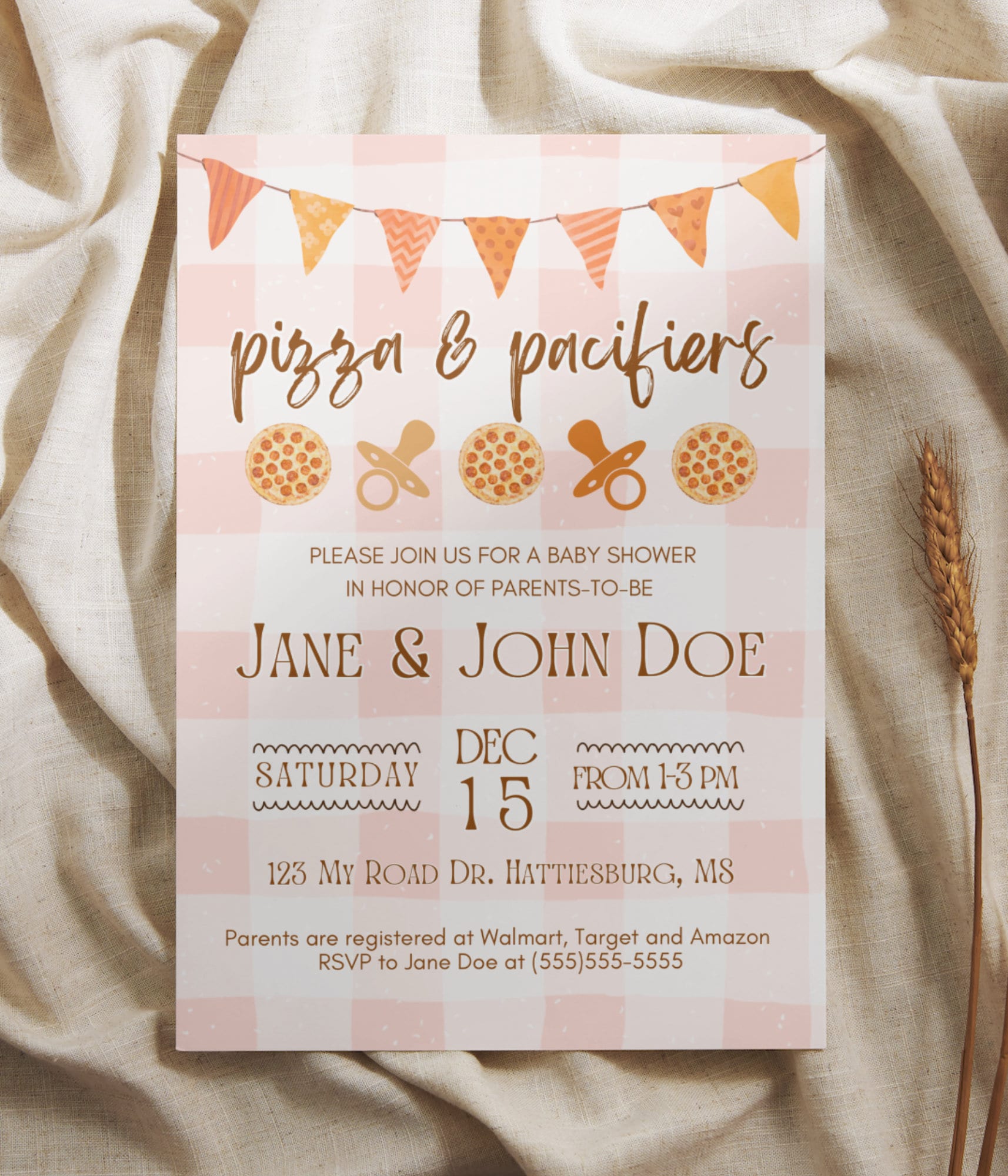 Pizza Themed Baby Shower 5x7 Invitation Template, Editable Invitation ...