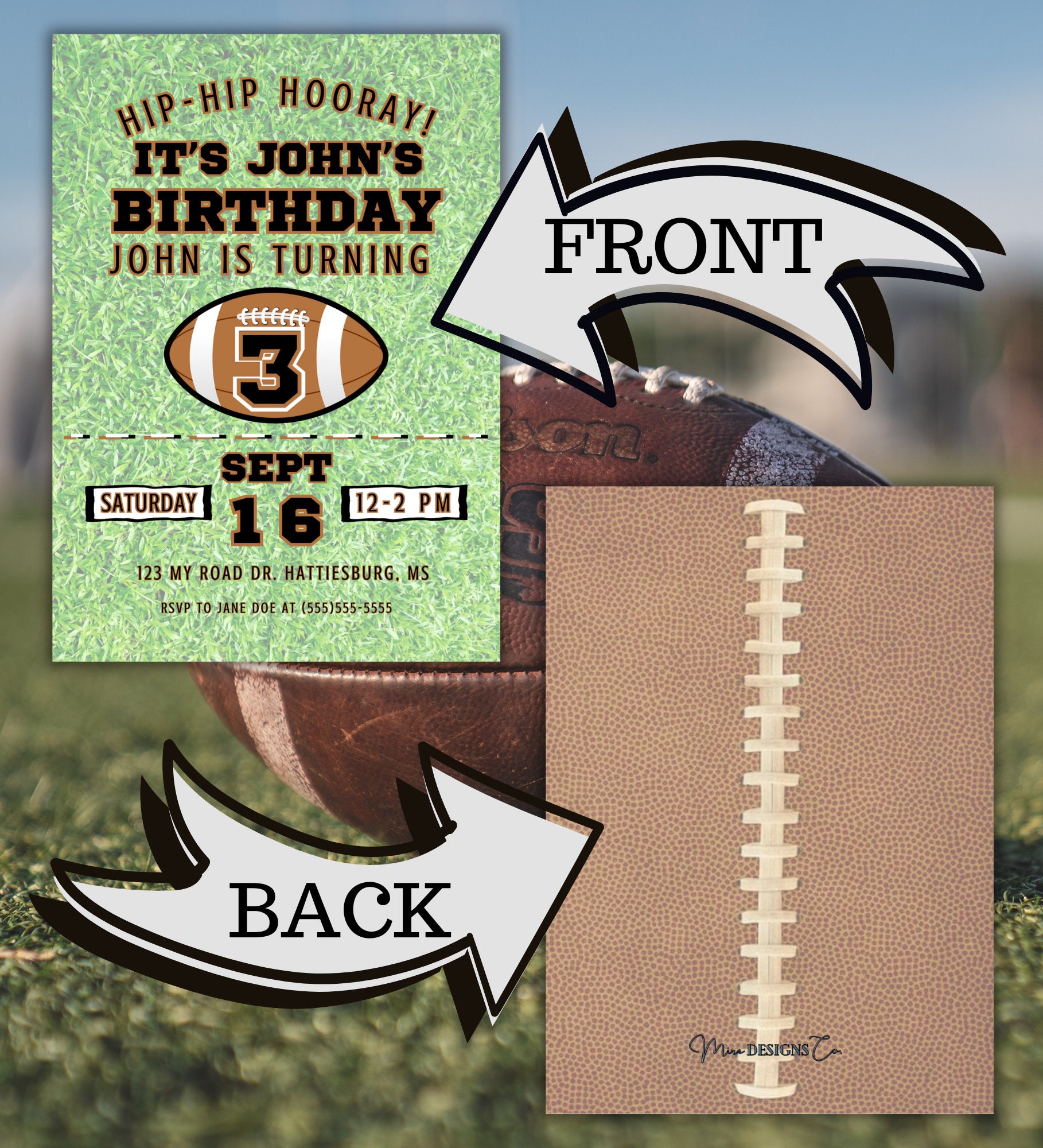 First Year Down Birthday Football Themed Birthday Invitation Template ...
