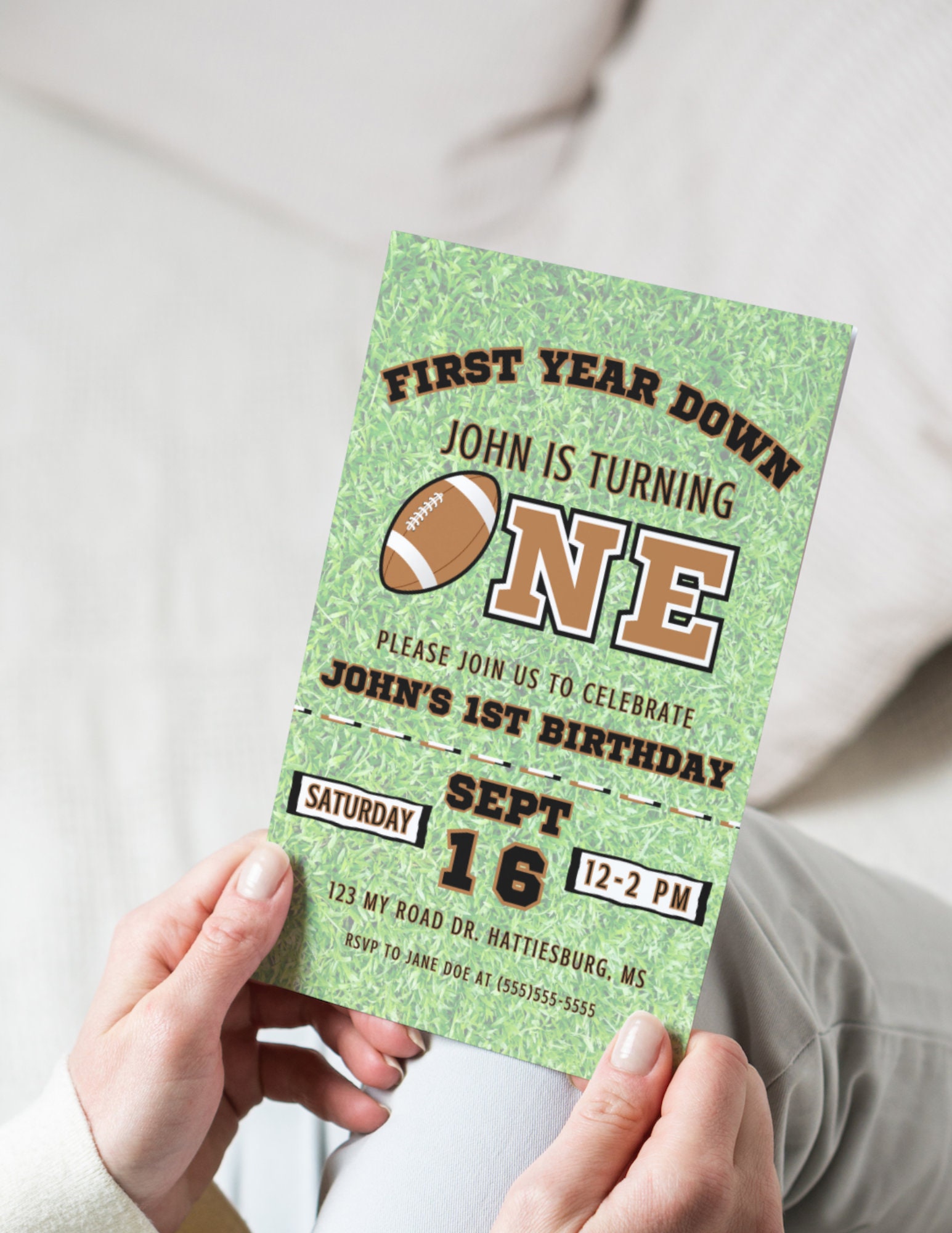 First Year Down Birthday Football Themed Birthday Invitation Template ...