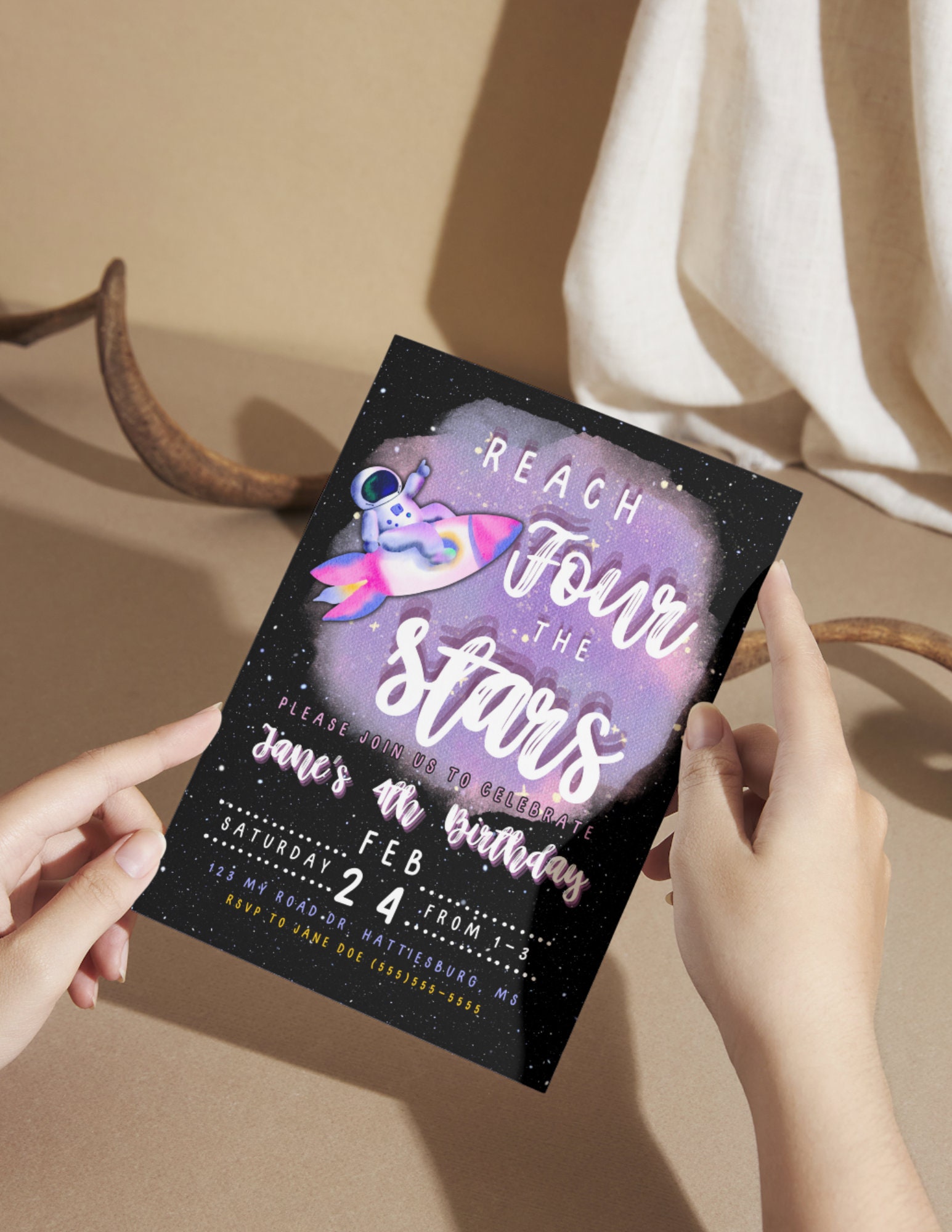 Space Themed 5x7 Birthday Invitation Template, 3 2 One Blast Off, Reach ...