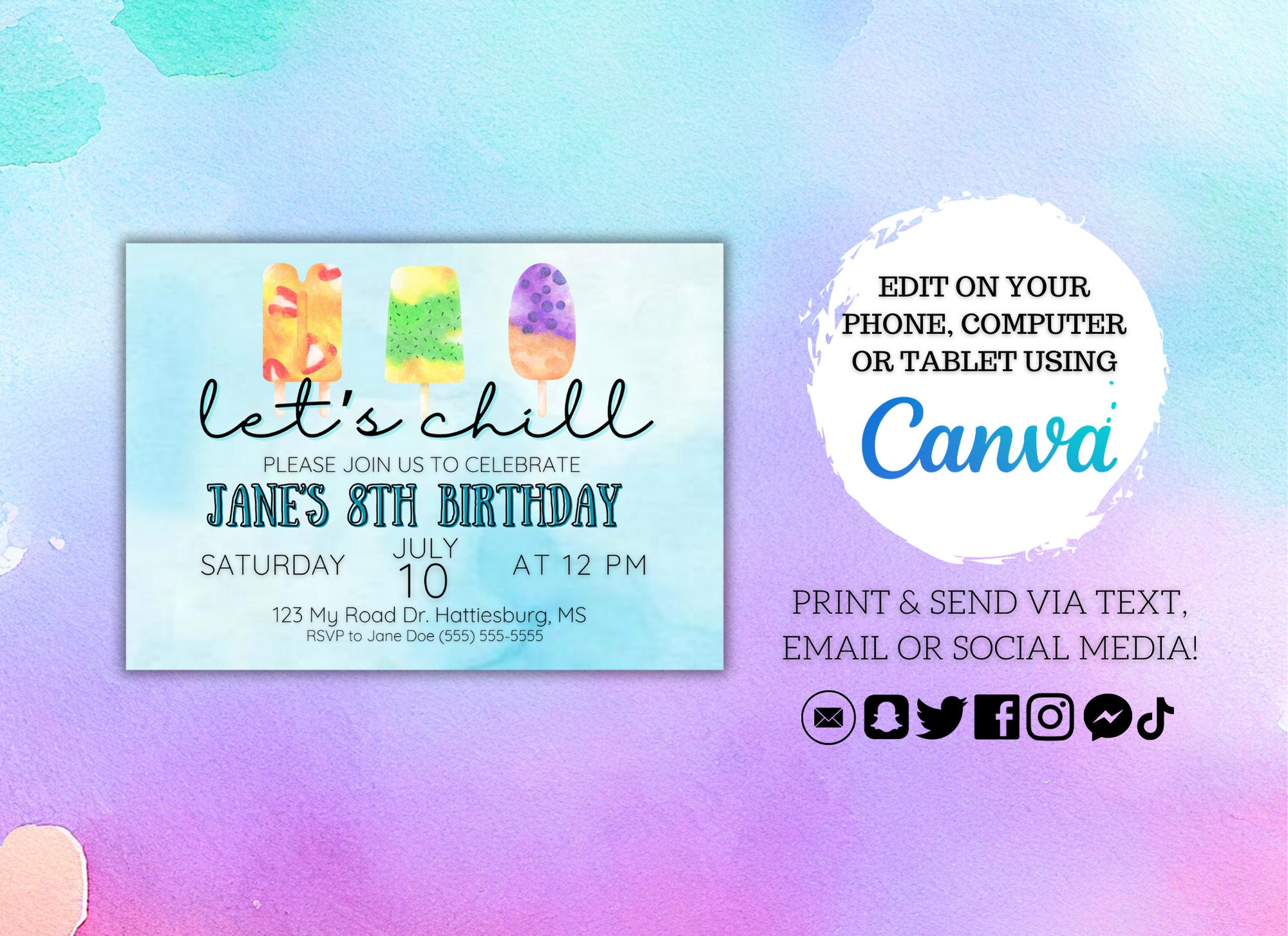 Let's Chill Party Invitation Template, Any Occasion 5x7 Invitation ...