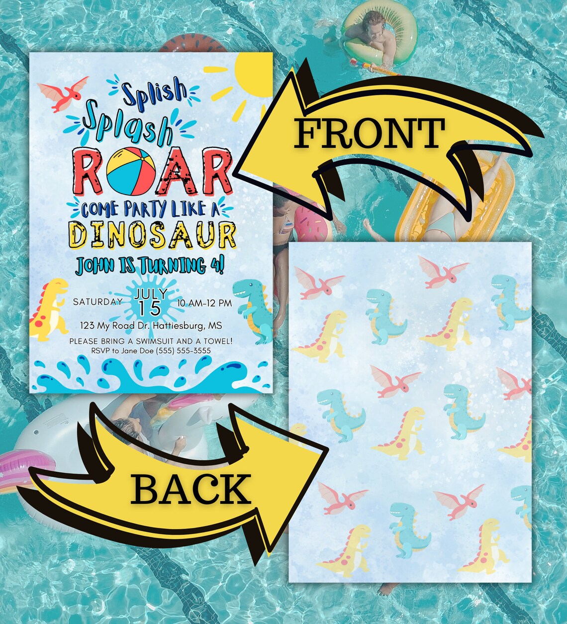 Splish Splash Roar Birthday Party Invitation Template, Digital ...