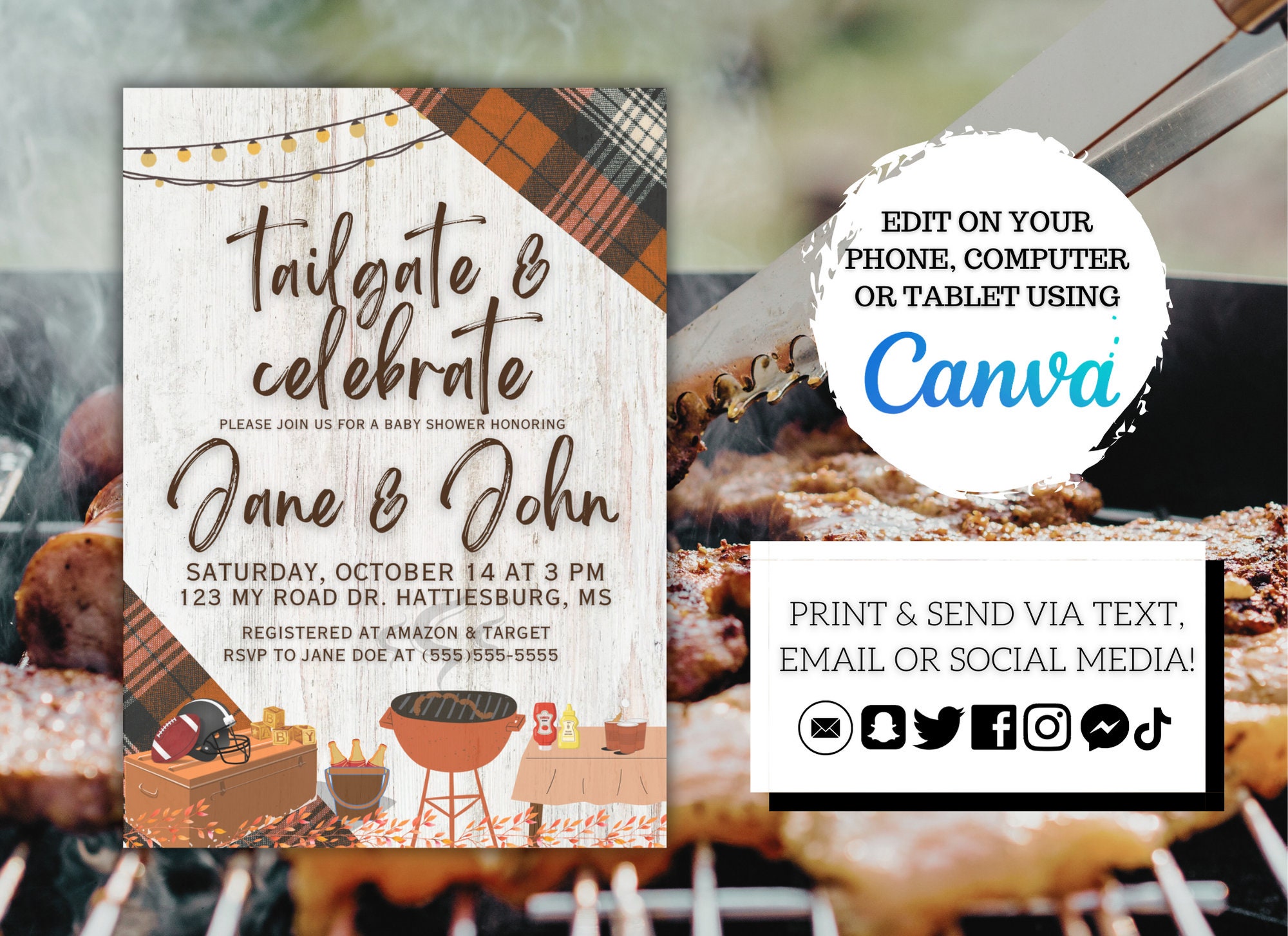 Tailgate and Celebrate Invitation Template, 5x7 Birthday Invitation ...