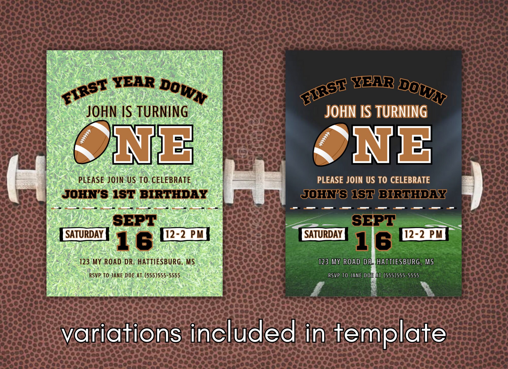 First Year Down Birthday Football Themed Birthday Invitation Template ...