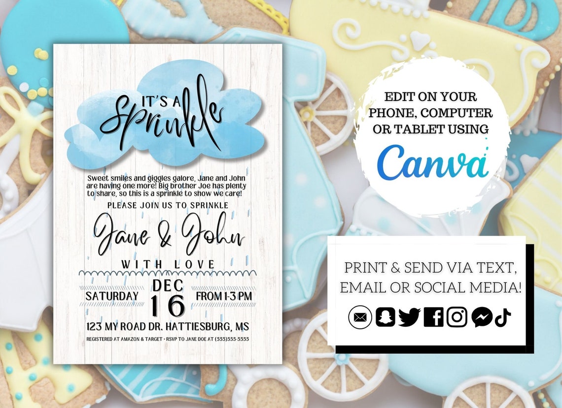 Sprinkle Baby Shower Invitation Template, 5x7 Sprinkle Themed Baby ...