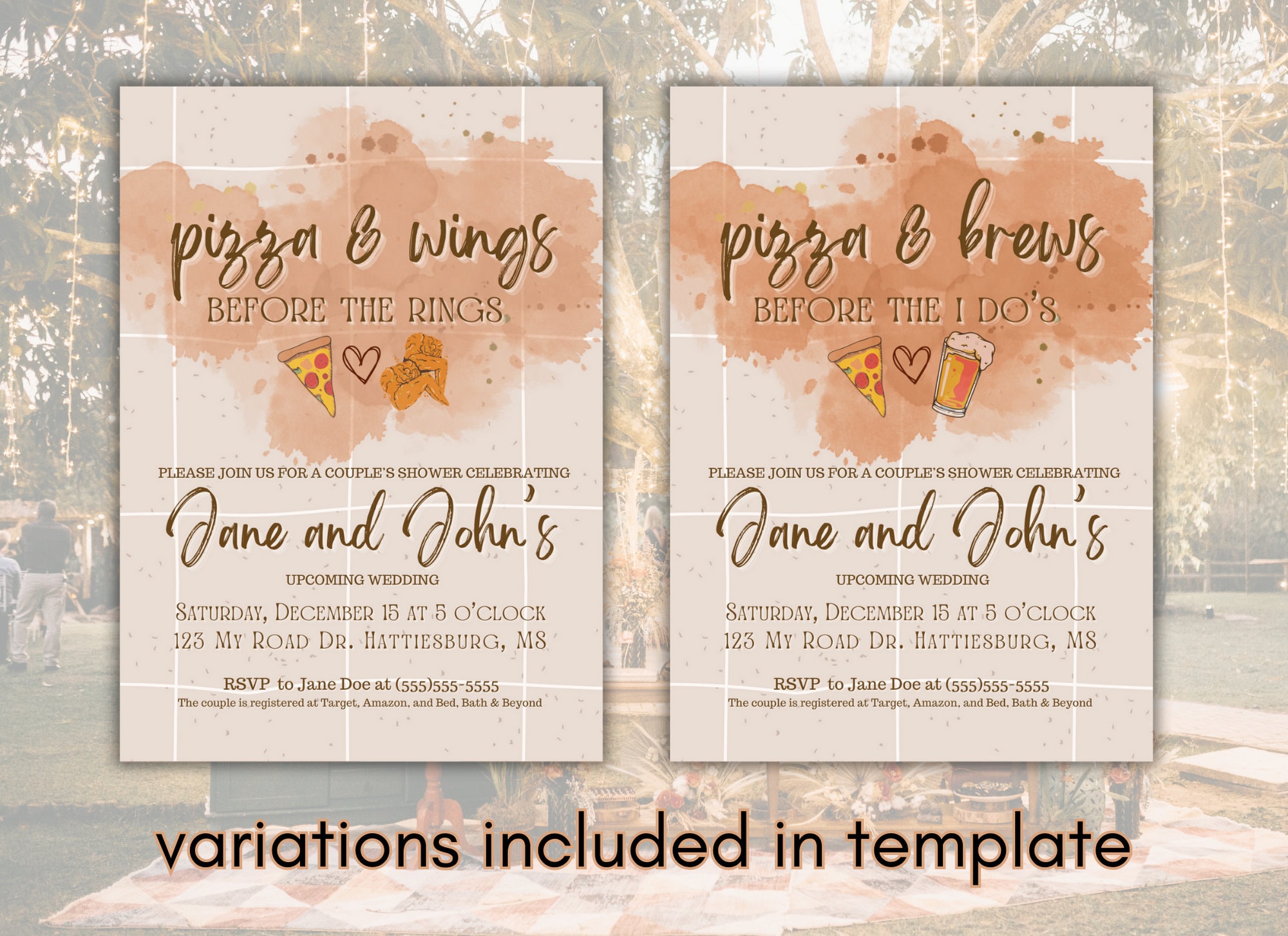 Pizza Themed Couple's Shower Invitation Template, 5x7 Invitation ...