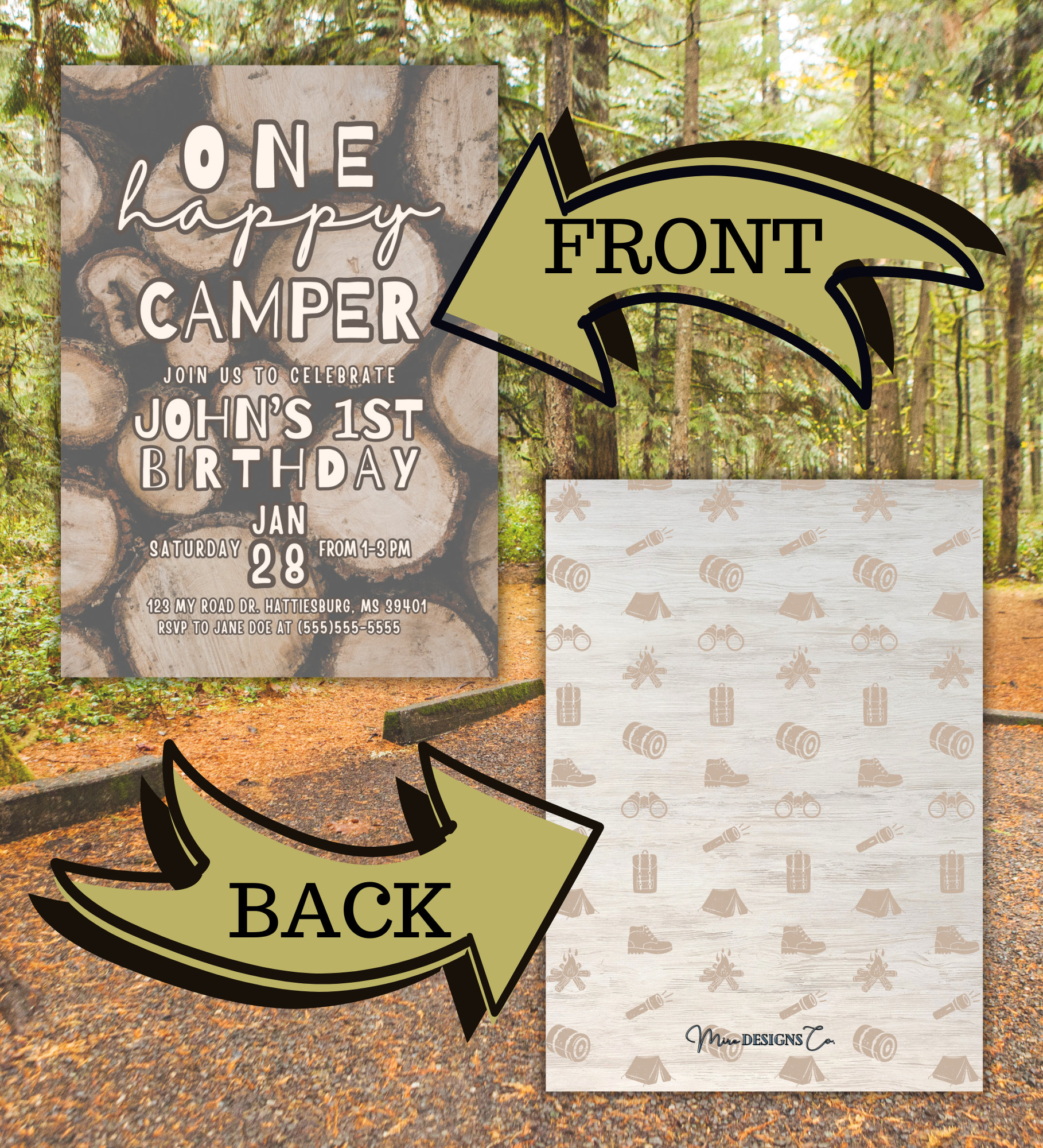 One Happy Camper Themed First Birthday 5x7 Invitation Template, Camping ...